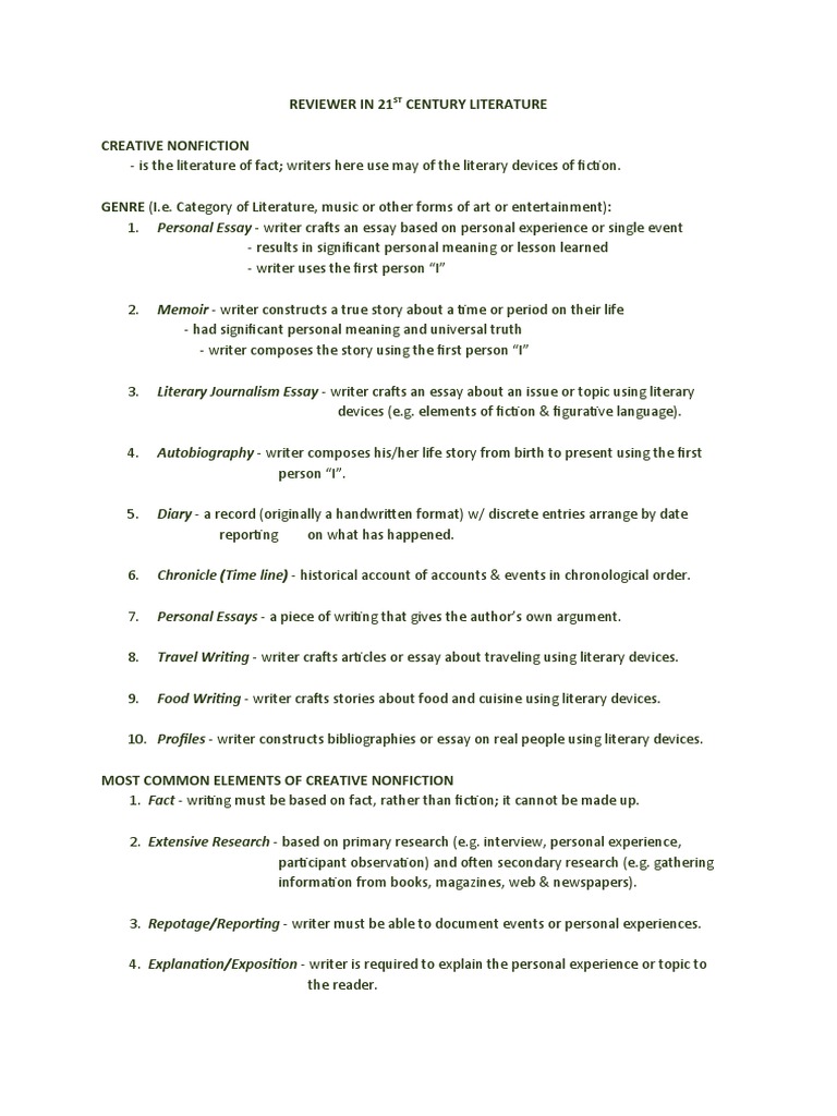 Reviewer in 21ST Century Literature (Creative Non-Fiction) | PDF ...