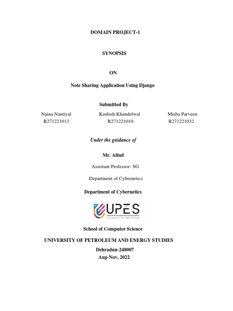 Synopsis - Note Sharing Application Using Django | PDF | Evernote | Computer Science