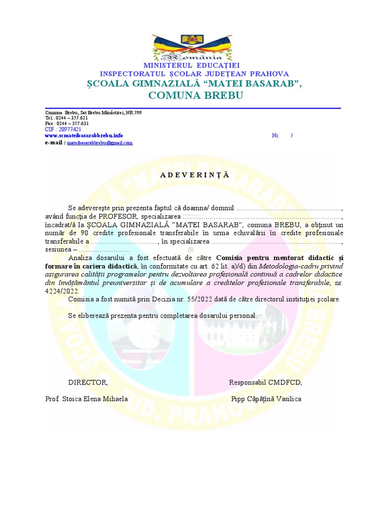 Adeverinta Echivalare - Model | PDF