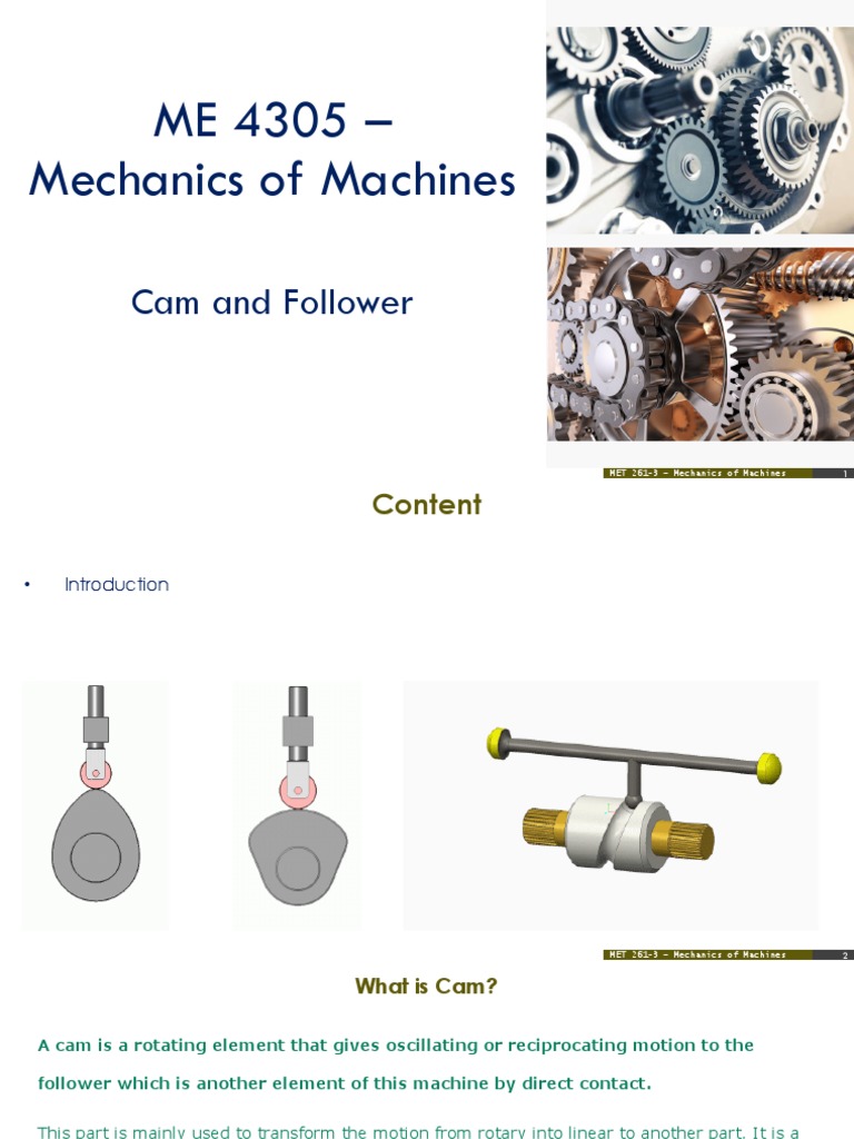 Cam and Follower - MET 261-3 Mechanics of Machines | PDF | Machines | Acceleration