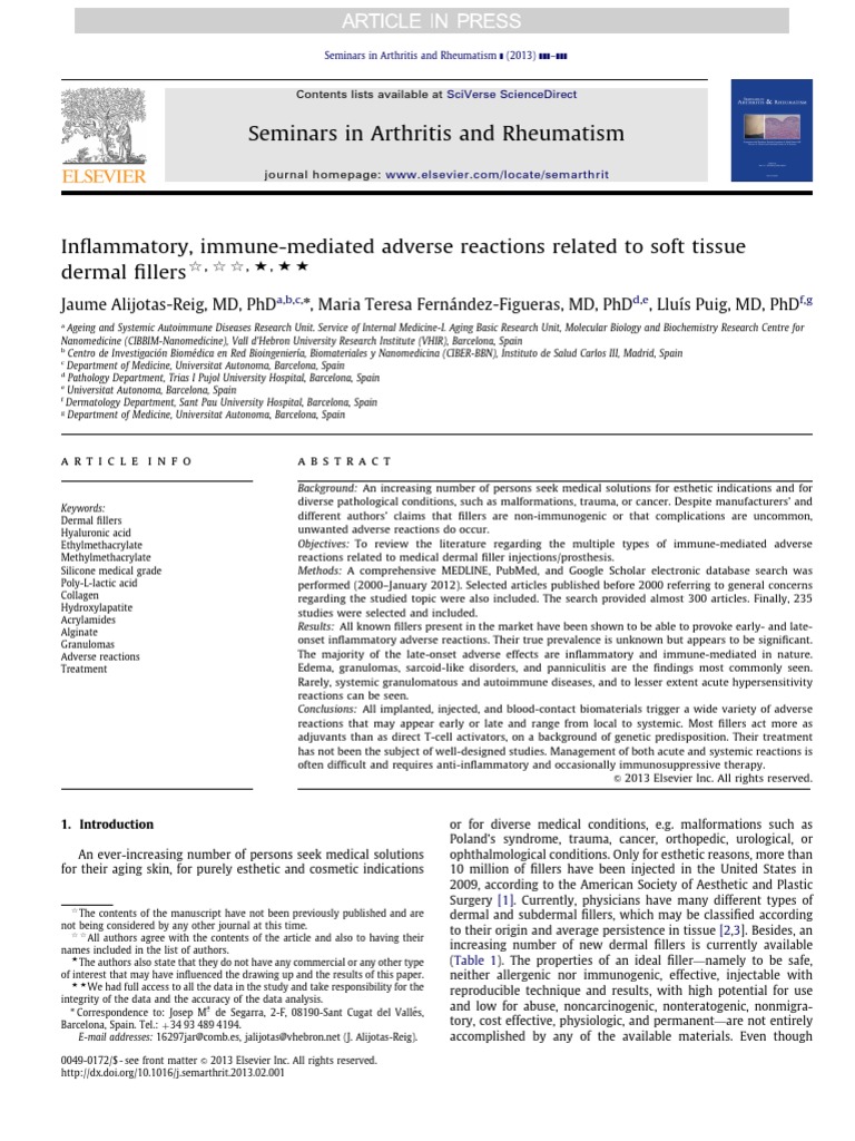 Inflammatory Immune Mediated Adverse Reactions To Dermal Fillers | PDF ... Inflammatory Immune Mediated Adverse Reactions To Dermal Fillers | PDF ...