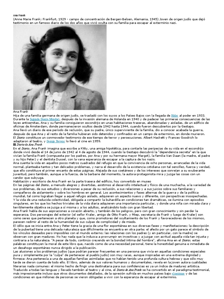 Diario de Ana Frank: Testimonio de Esperanza | PDF | Anne Frank