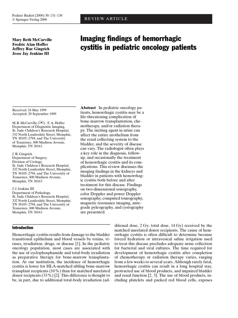 Imaging Hemorrhagic Cystitis in Pediatrics | PDF | Urinary Bladder ...