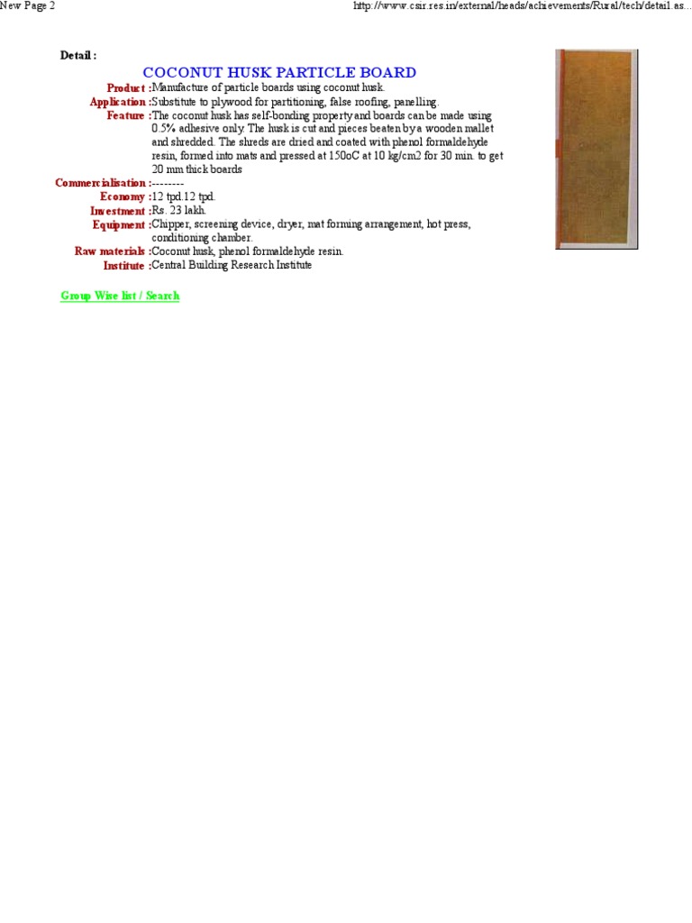 Coconut Husk Particle Board | PDF | Wood | Materials