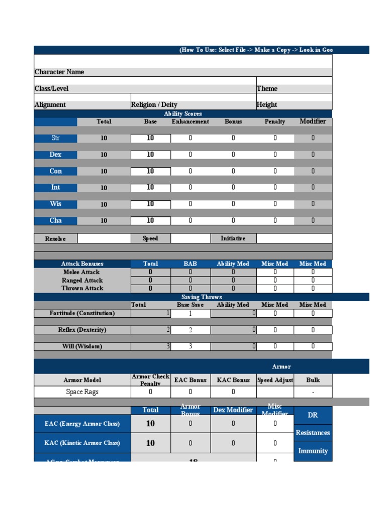 Simple and Easy Starfinder Sheet | PDF | Clothing | Softlines (Retail)
