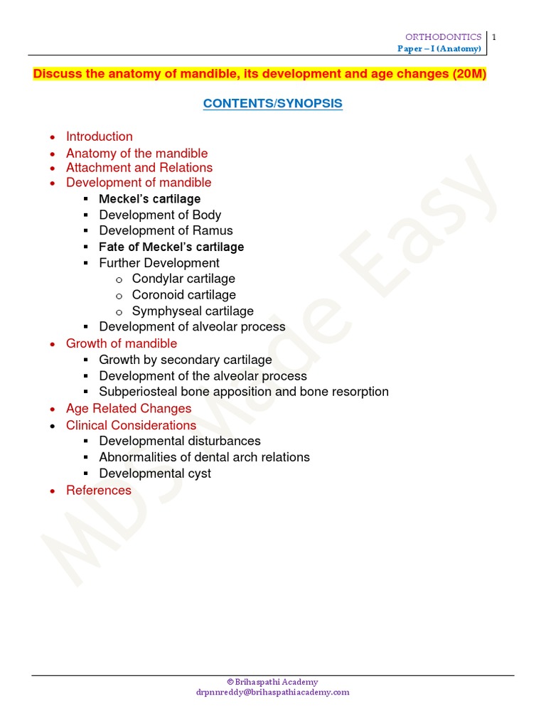 Development of Mandible | PDF | Human Anatomy | Anatomy