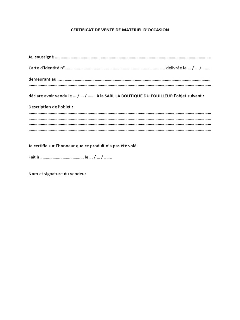 Certificat De Vente Quad: Certificat De Cession Pour Quad – UMMLR