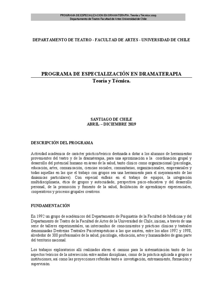Programa de Especializaci¿n en Dramaterapia A¿o 2019 | PDF | Sicología ...
