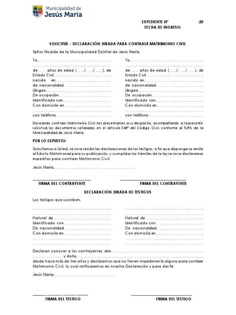 Solicitud para Contraer Matrimonio Civil PDF | PDF | Matrimonio civil ...
