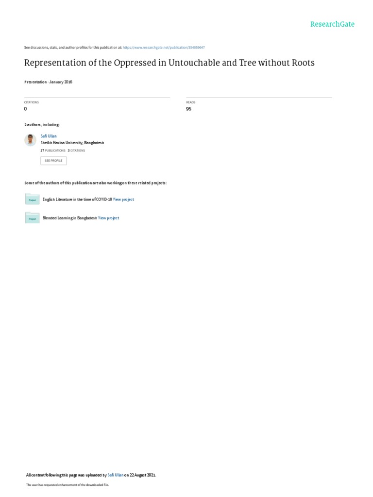 Representation of The Oppressed in Untouchable and Tree Without Roots ...