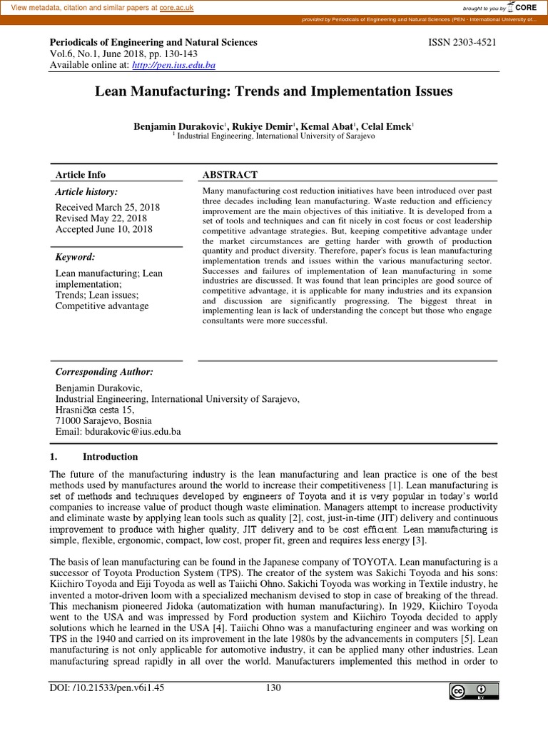 Lean Manufacturing: Trends and Implementation Issues: Periodicals of ...