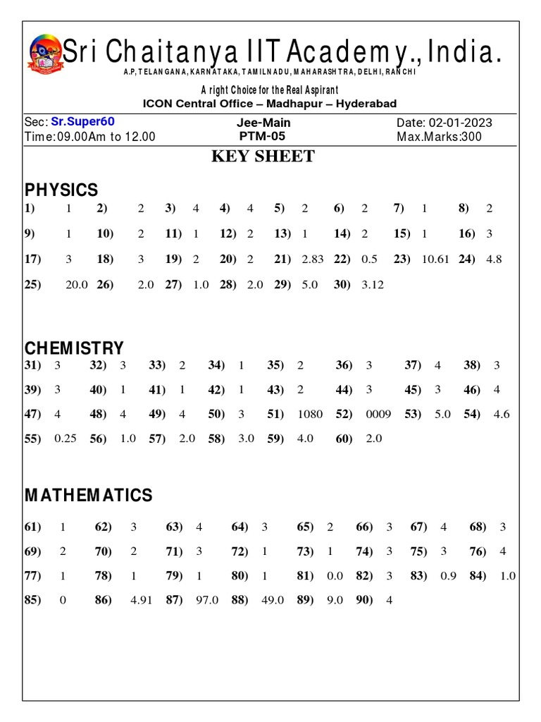 02-01-2023 - SR - Super60 - Jee-Main - I-PTM-05 (SR Total & Extra ...