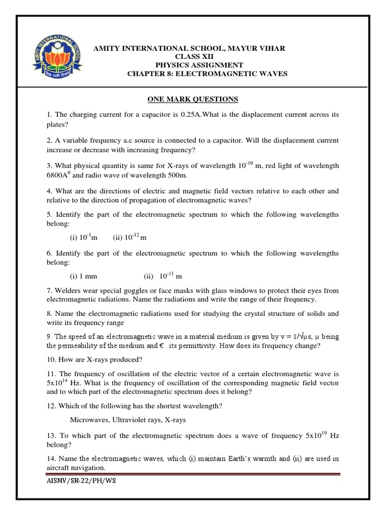 Assignment On Electromagnetic Waves | PDF | Electromagnetic Radiation | Waves