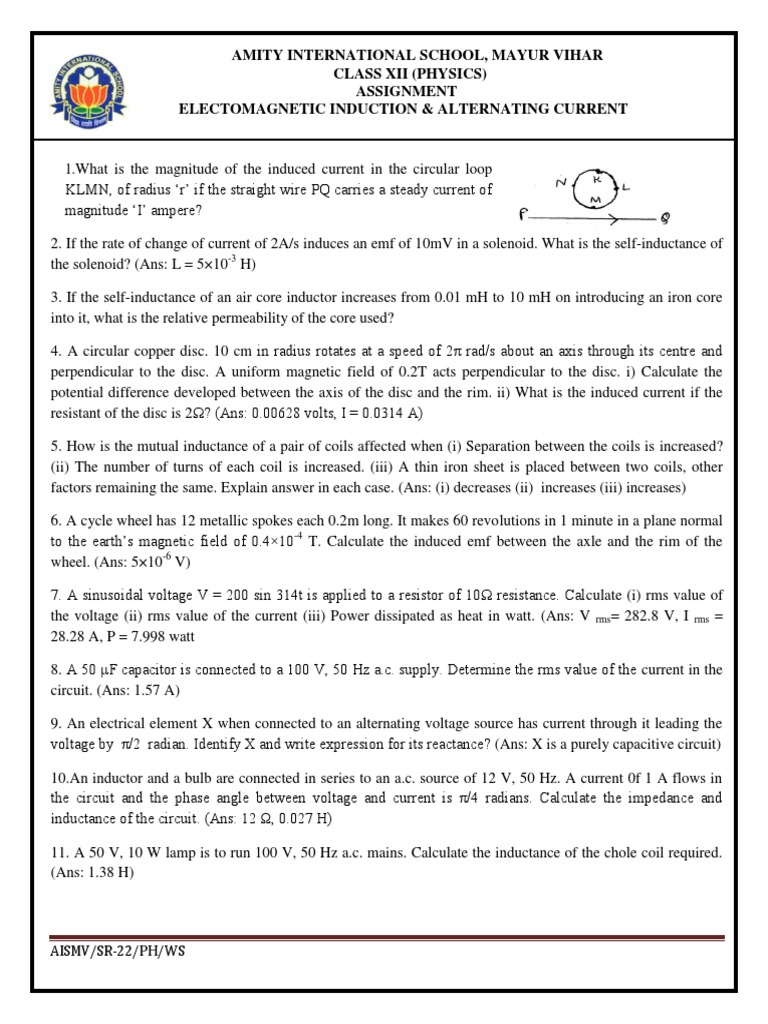 Assignment On Electromagnetic Induction and Alternating Current | PDF ...
