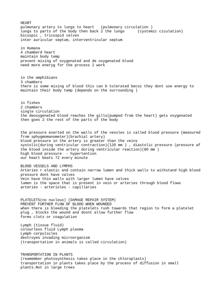Biology Notes Class 10 | PDF | Artery | Heart