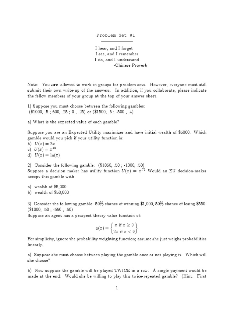 Problem Set #1 | PDF | Utility | Economics Of Uncertainty
