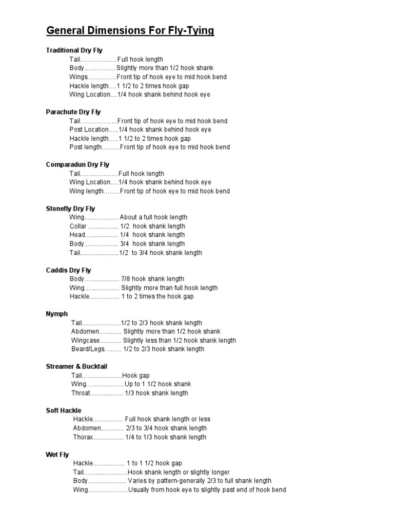 General Dimensions For Fly Tying | PDF