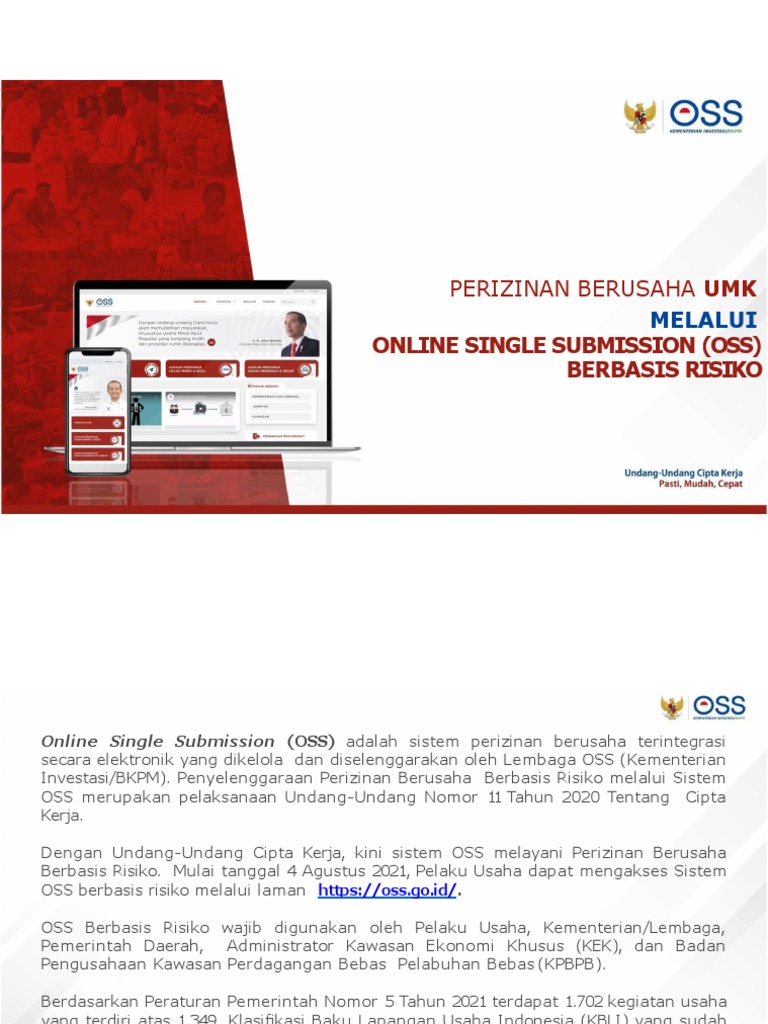 Materi Perizinan UMK Melalui OSS | PDF