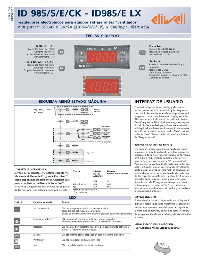 2-Eliwell ID 985 | PDF | Contraseña | Temperatura