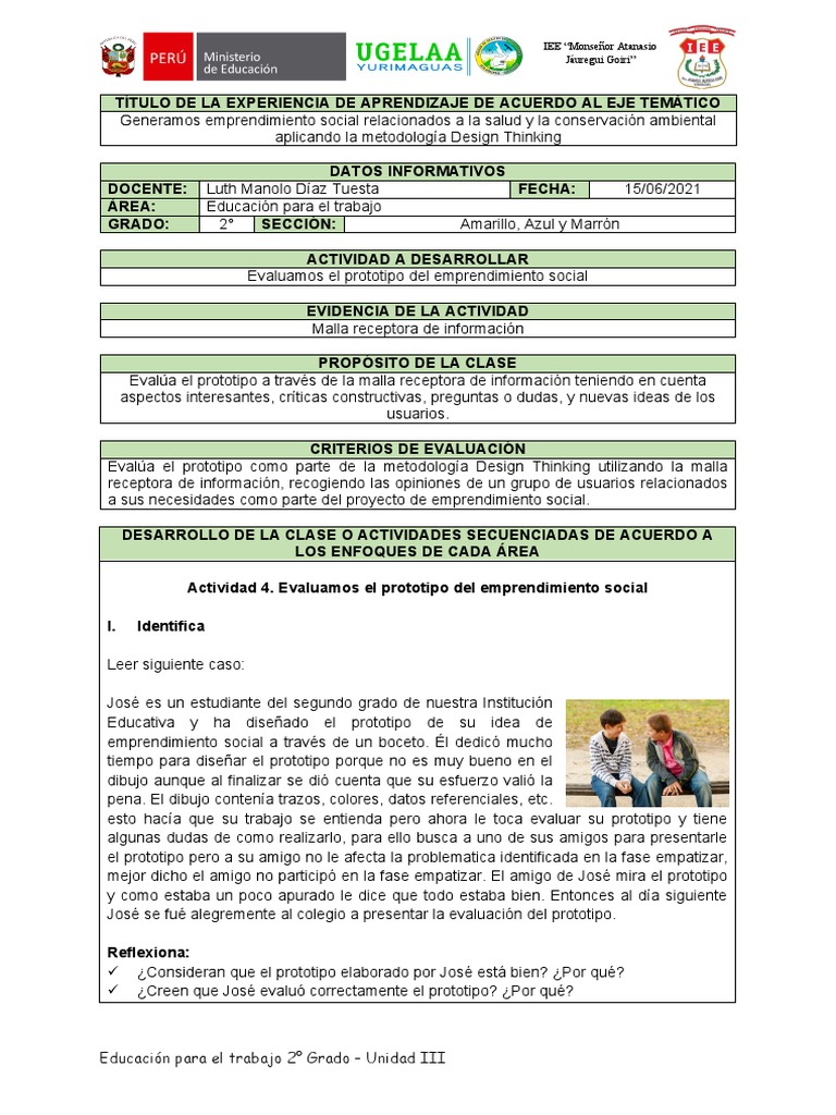 EPT 2° - Experiencia de Aprendizaje 3-Actividad 4 | PDF | Evaluación | Cognición