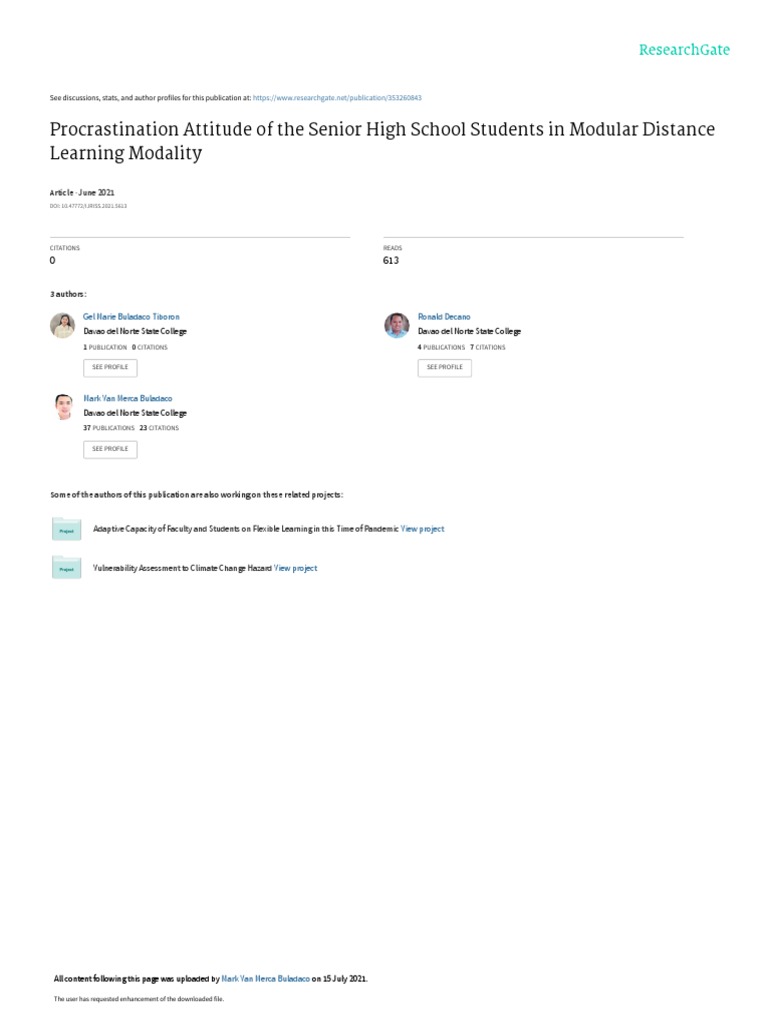 Procrastination Attitude of The Senior High School | PDF | Professional ...