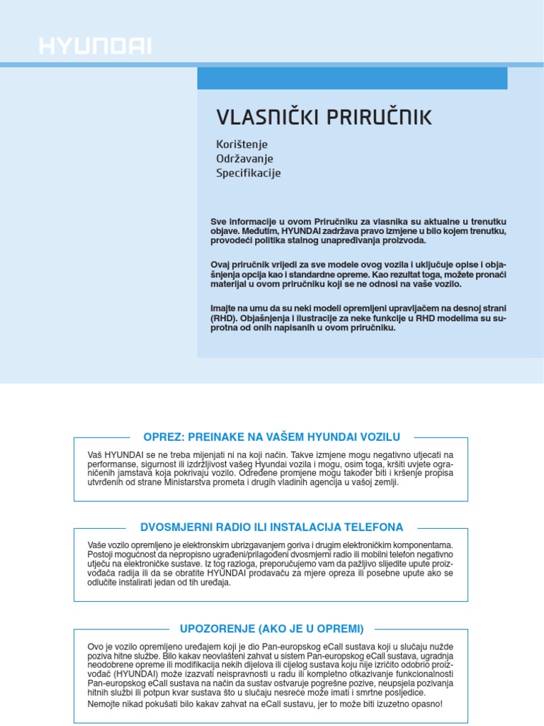 Hyundai I30 PDe MY2020 Korisnicki Prirucnik Za Web | PDF