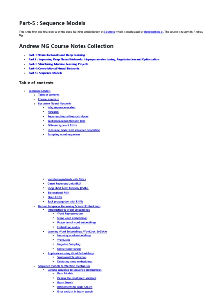 Sequence Models | PDF | Deep Learning | Artificial Neural Network