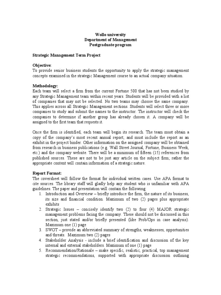 Strategic Management Project Guidelines | PDF | Swot Analysis | Apa Style