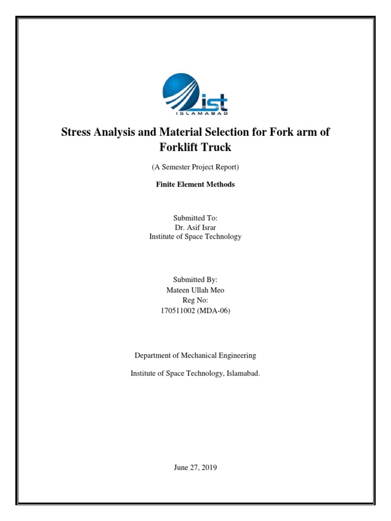 Stress Analysis of Fork Arm and Material Selection | PDF | Strength Of Materials | Bending