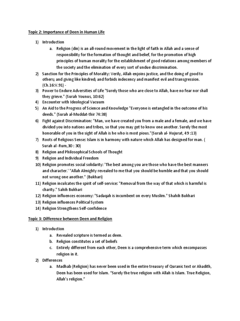 Importance of Deen in Human Life | PDF | Allah | Abrahamic Religions