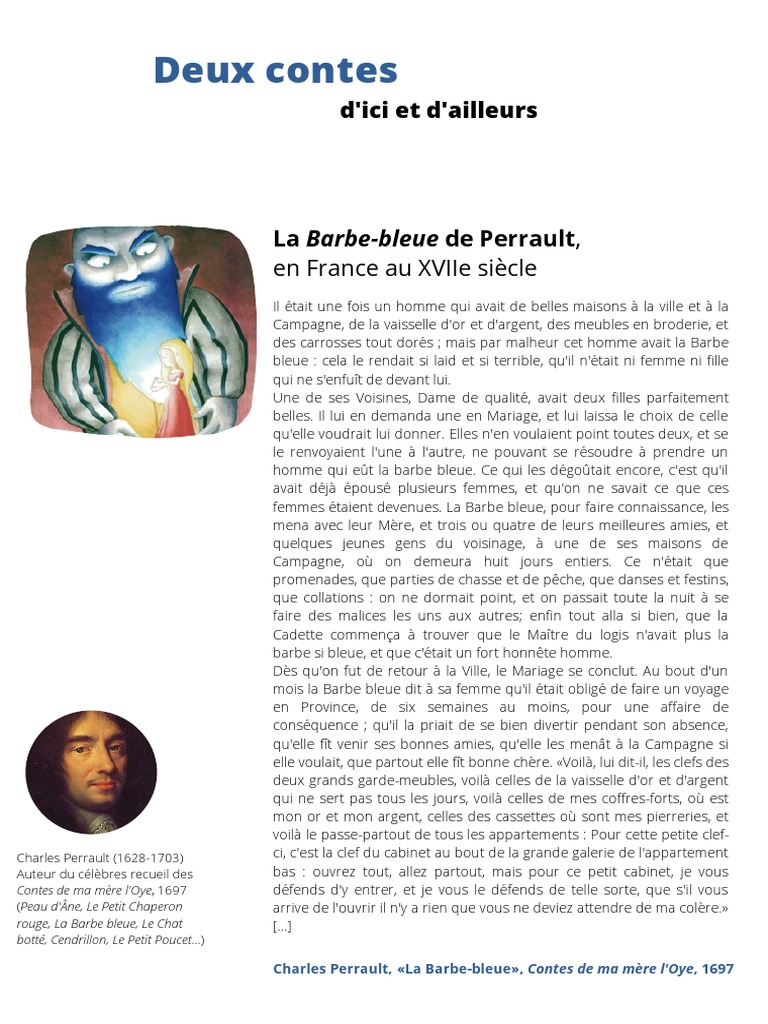 La légende de Barbe Bleue expliquée | PDF | Folklore français | Contes ...
