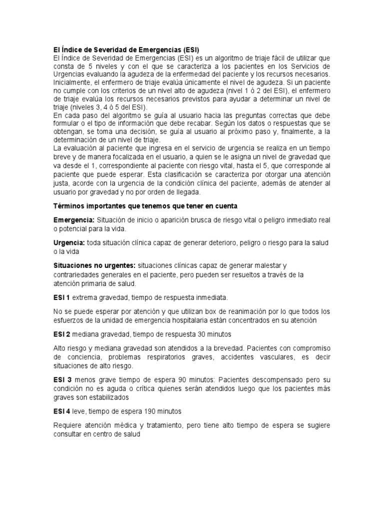 Índice de Severidad de Emergencias (ESI) | PDF | Epidemiología ...