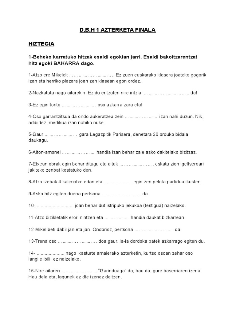 D.B.H 1 Euskara Azterketa Finala | PDF