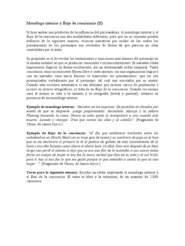 Técnicas Narrativas: Monólogo vs. Flujo | PDF