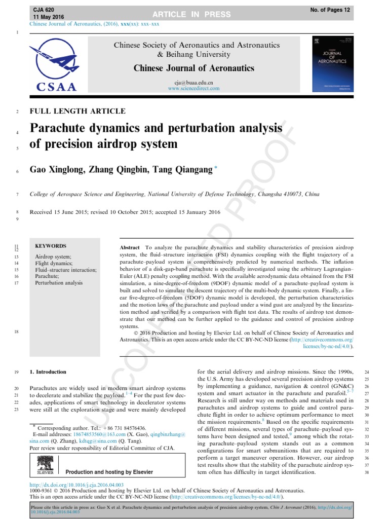 Parachute Dynamics And Perturbation Analysis Pdf Fluid Dynamics Parachute