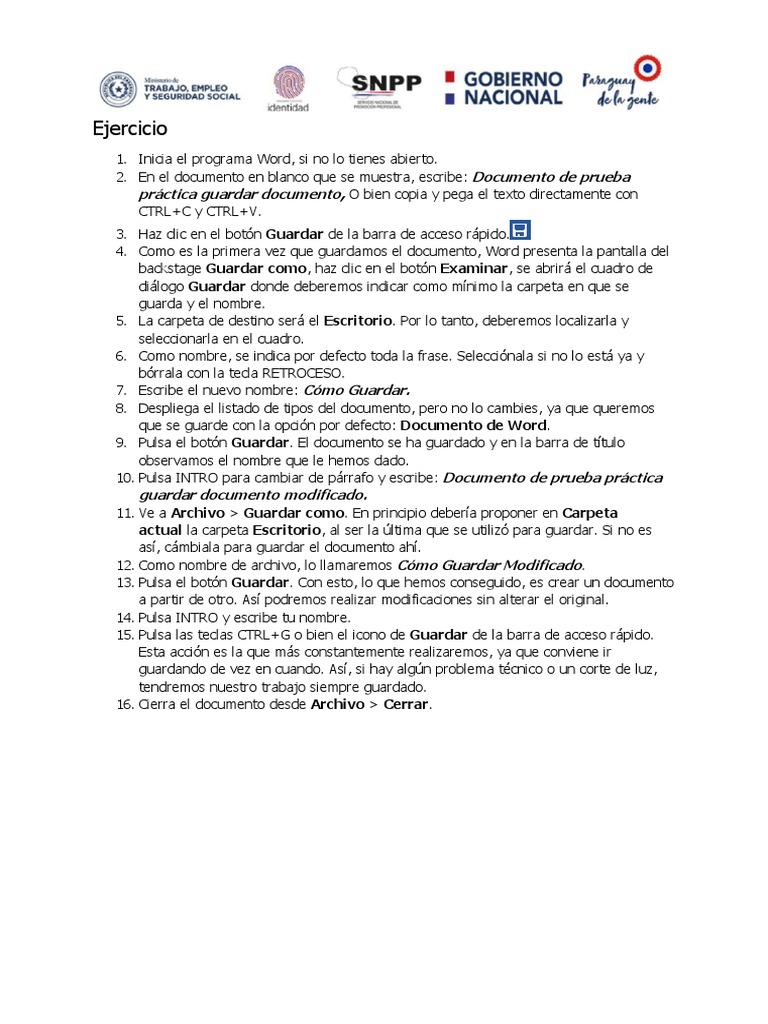 Guardar y Abrir Documentos Ejercicio | PDF
