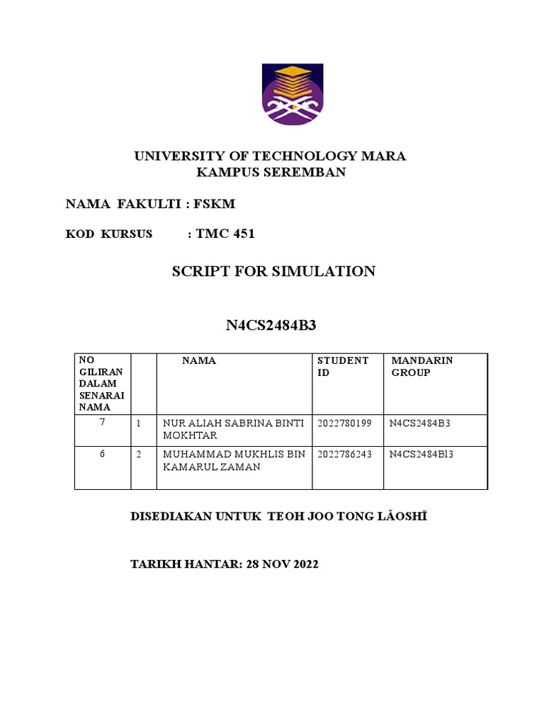 Mandarin Simulation Script | PDF
