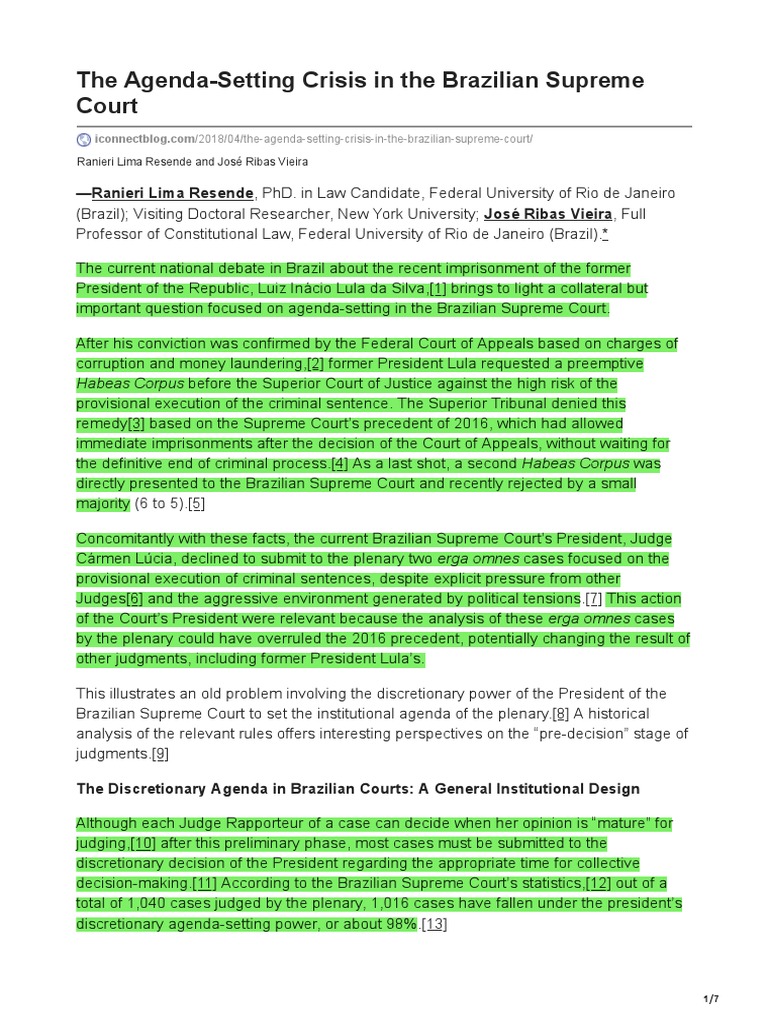 Resende, RL. Vieira, JR-The Agenda-Setting Crisis in The Brazilian Supreme Court | PDF ...