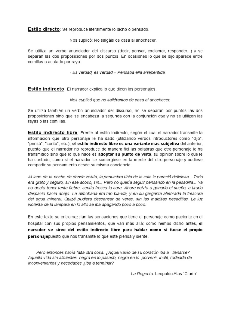 Estilo Indirecto Libre en Literatura | PDF | Comunicación humana ...