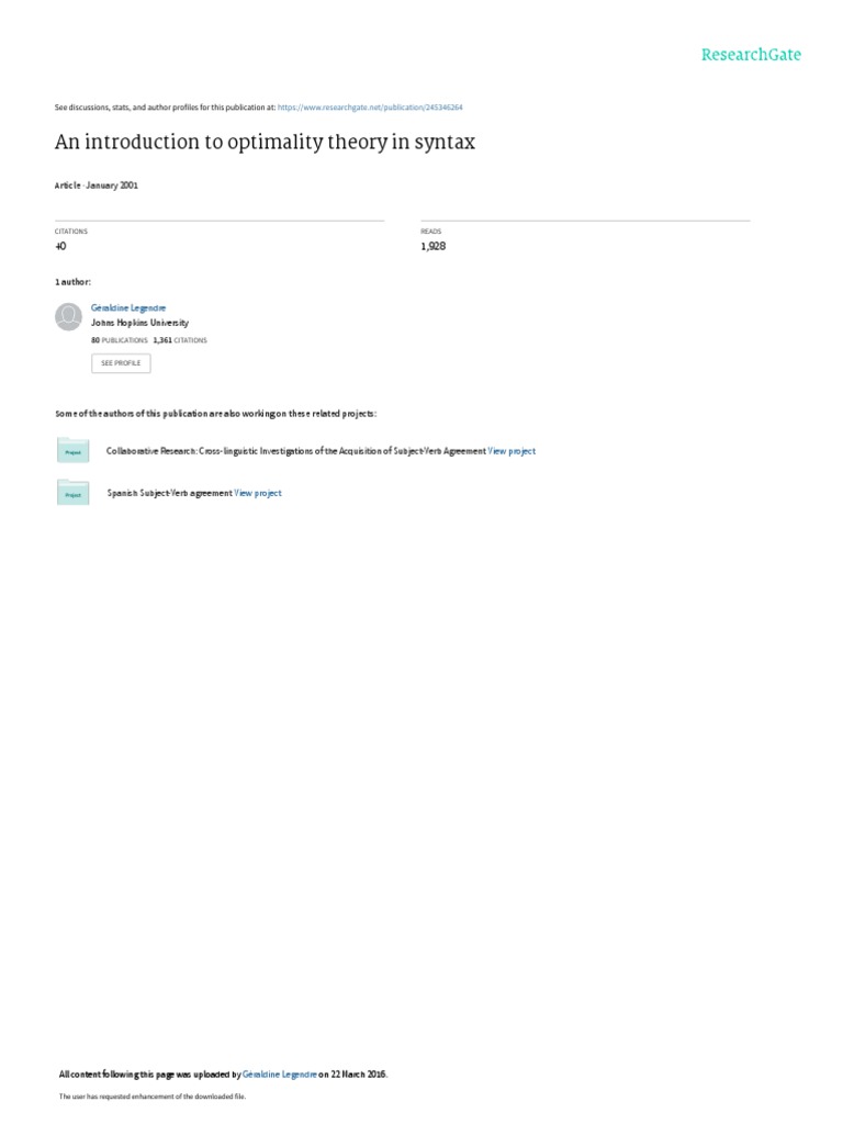 An Introduction To Optimality Theory in Syntax | PDF | Syntax | Subject (Grammar)