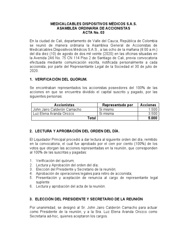 Acta 03 Negociaciones Acciones | PDF | Compartir (Finanzas) | Justicia