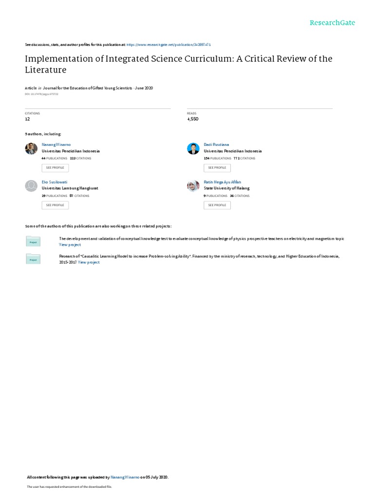 Implementation of Integrated Science Curriculum: A Critical Review of ...