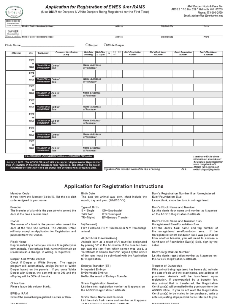 Application-for-Registration-of-Ewes-Rams-FILLABLE | PDF | Sheep ...