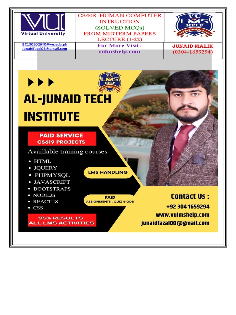 Cs408 Midterm Solved Mcqs By Junaid Download Free Pdf Usability Graphical User Interfaces 