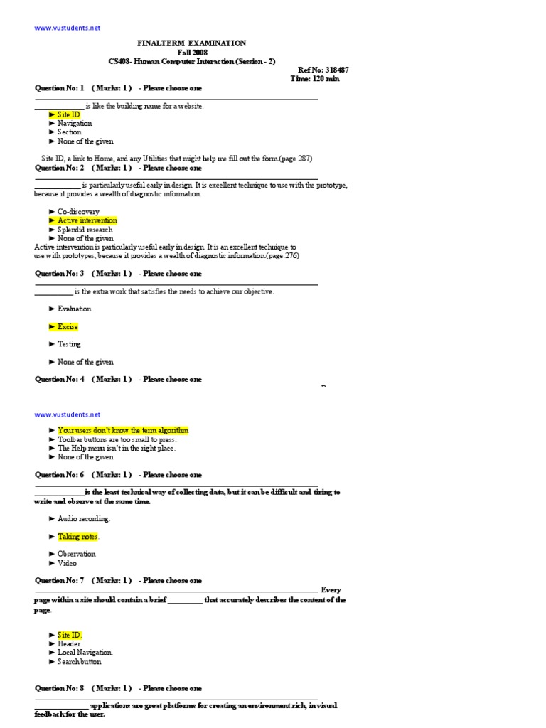 CS408 Final Exam: Human-Computer Interaction | PDF | Accessibility | Usability