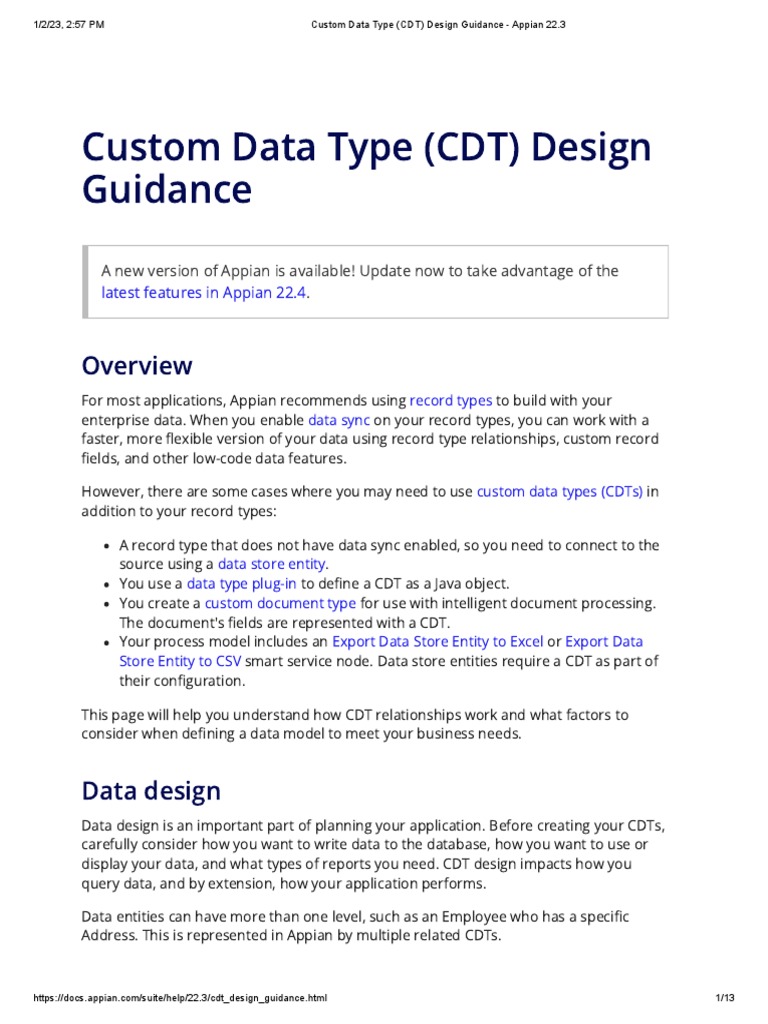 Custom Data Type (CDT) Design Guidance - Appian 22.3 | PDF | Databases ...