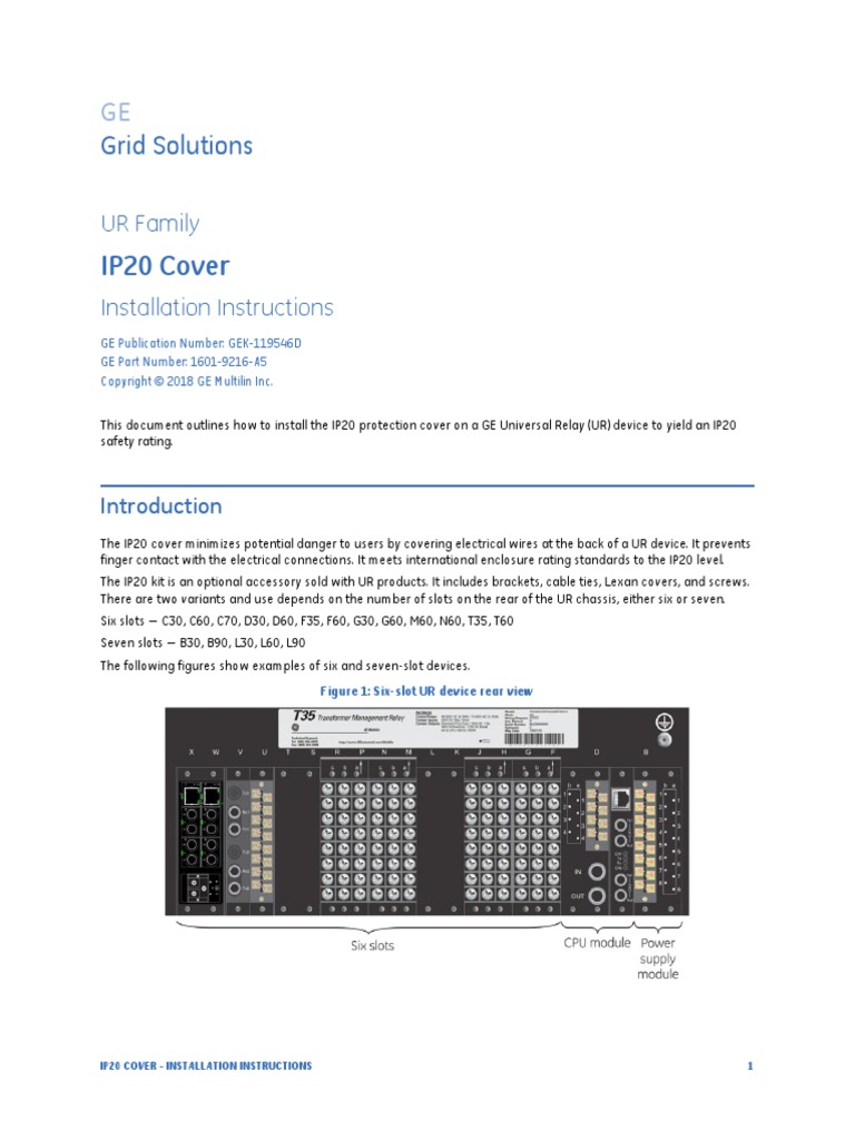 GEK-119546D UR Series IP20 Cover Installation Instructions | PDF ...