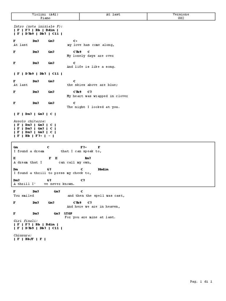 At Last Chords and Lyrics Guide | PDF