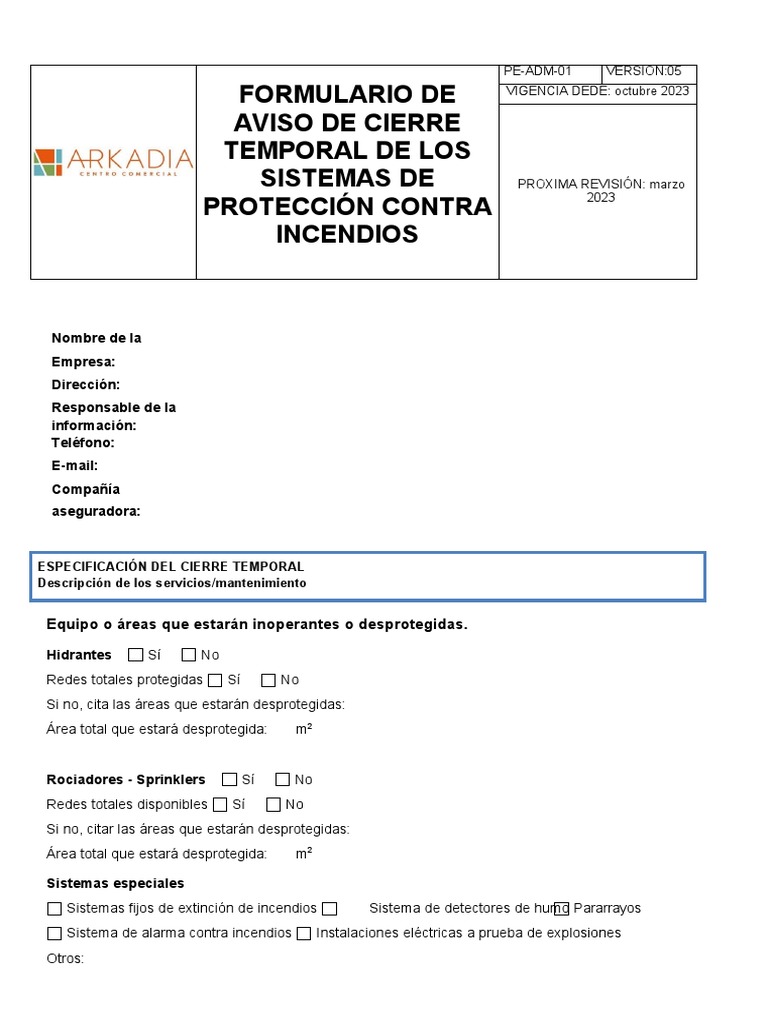 Formulario de Cierre OK | PDF | Sistema de rociadores contra incendios | Peligros