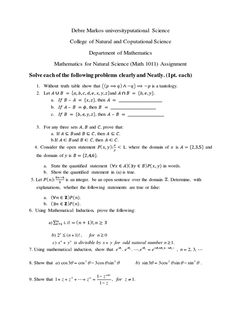 Math1011 - Assignment | PDF | Function (Mathematics) | Logic